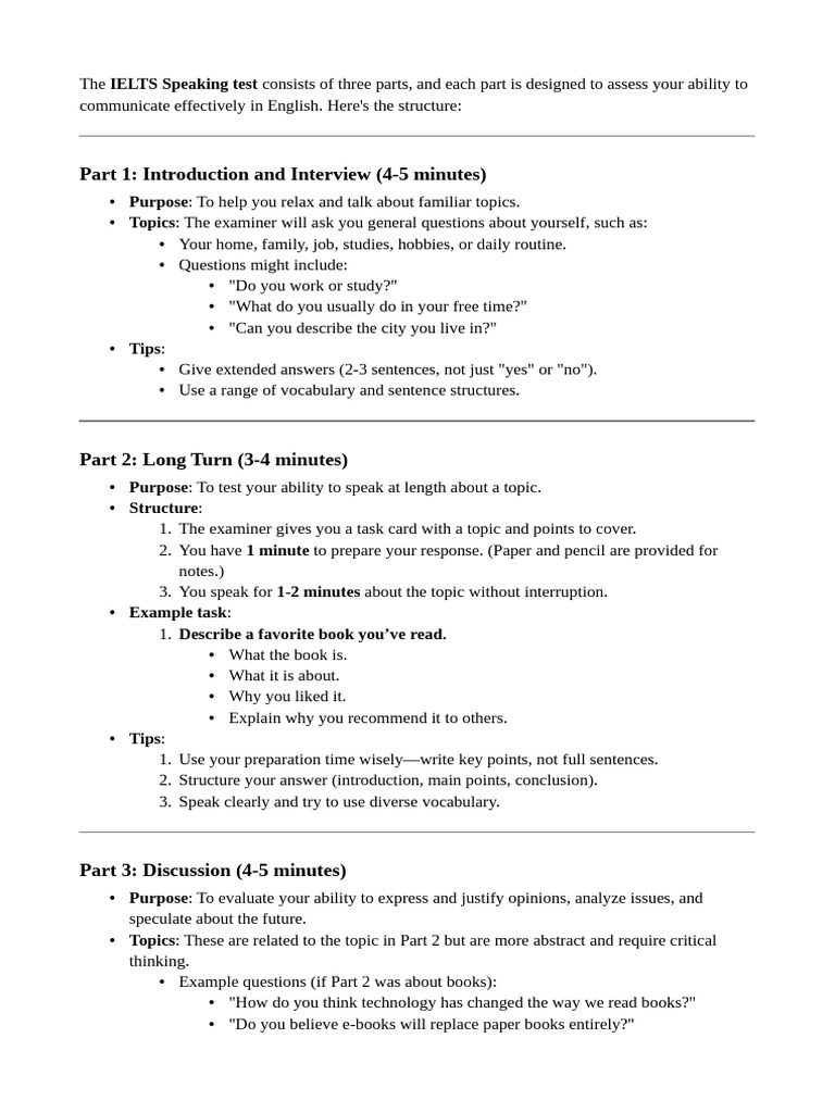IELTS Speaking Structure | PDF | Stress (Linguistics) | International ...