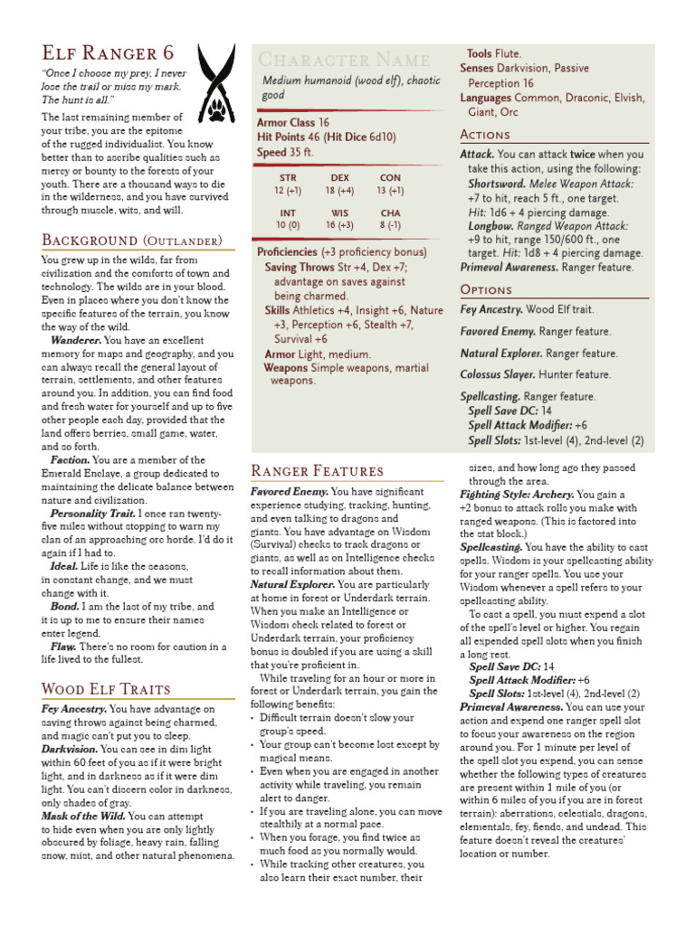 Wood Elf Ranger 6 | PDF
