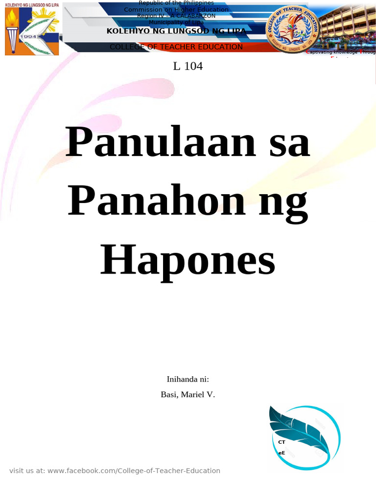 Panulaan Sa Panahon NG Hapones: College of Teacher Education | PDF