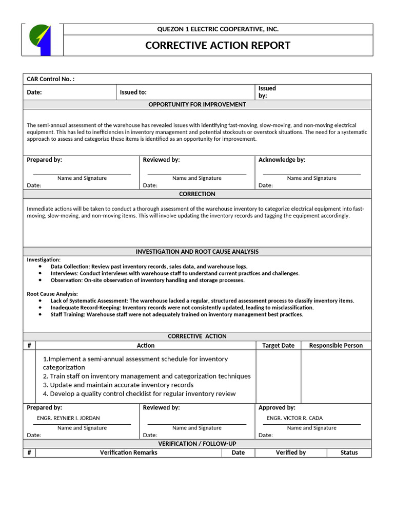 17 FM RAI 10 Corrective Action Report | PDF | Audit | Verification And Validation