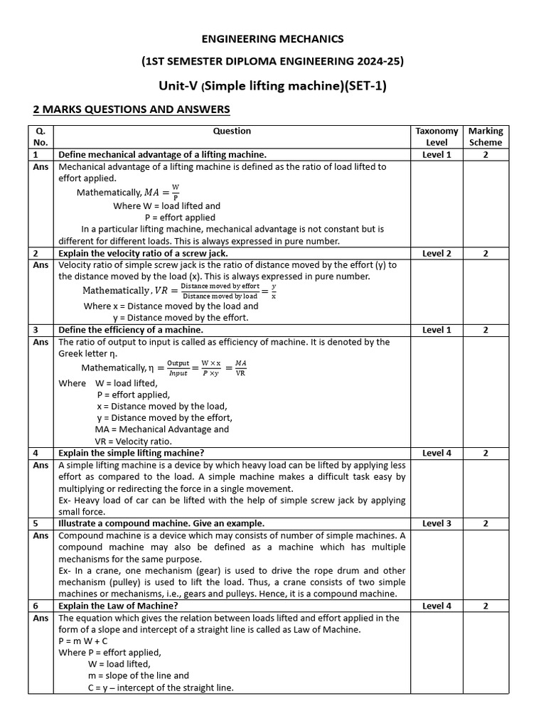 Engineering Mechanics Unit-V (Set-1) | PDF | Machines | Mechanical Engineering