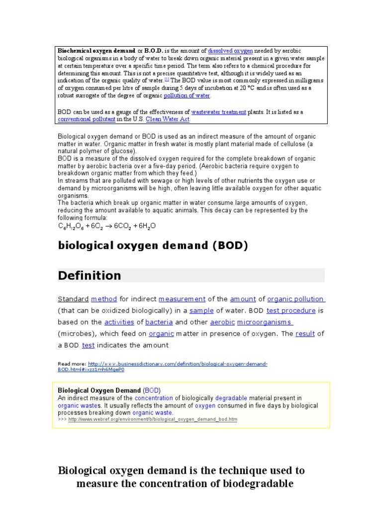Biochemical Oxygen Demand or BOD | PDF | Environmental Science ...