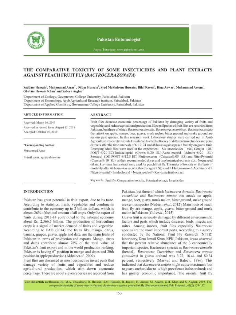 The Comparative Toxicity of Some Insecti | PDF | Insecticide | Analysis ...