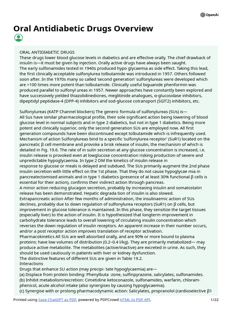 Oral Antidiabetic Drugs Overview | PDF | Hypoglycemia | Diabetes