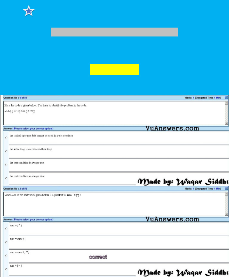 CS201 Final Term MCQs 2025 | PDF