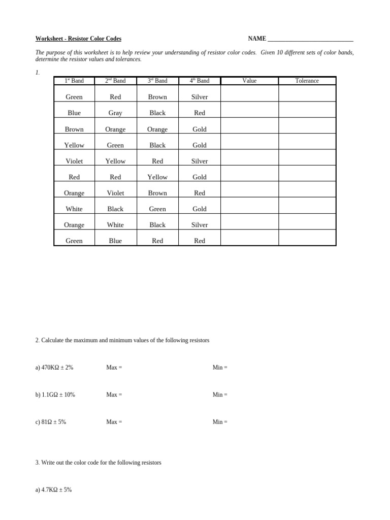 Resistorcolorcodeworksheet2 Pdf 5543