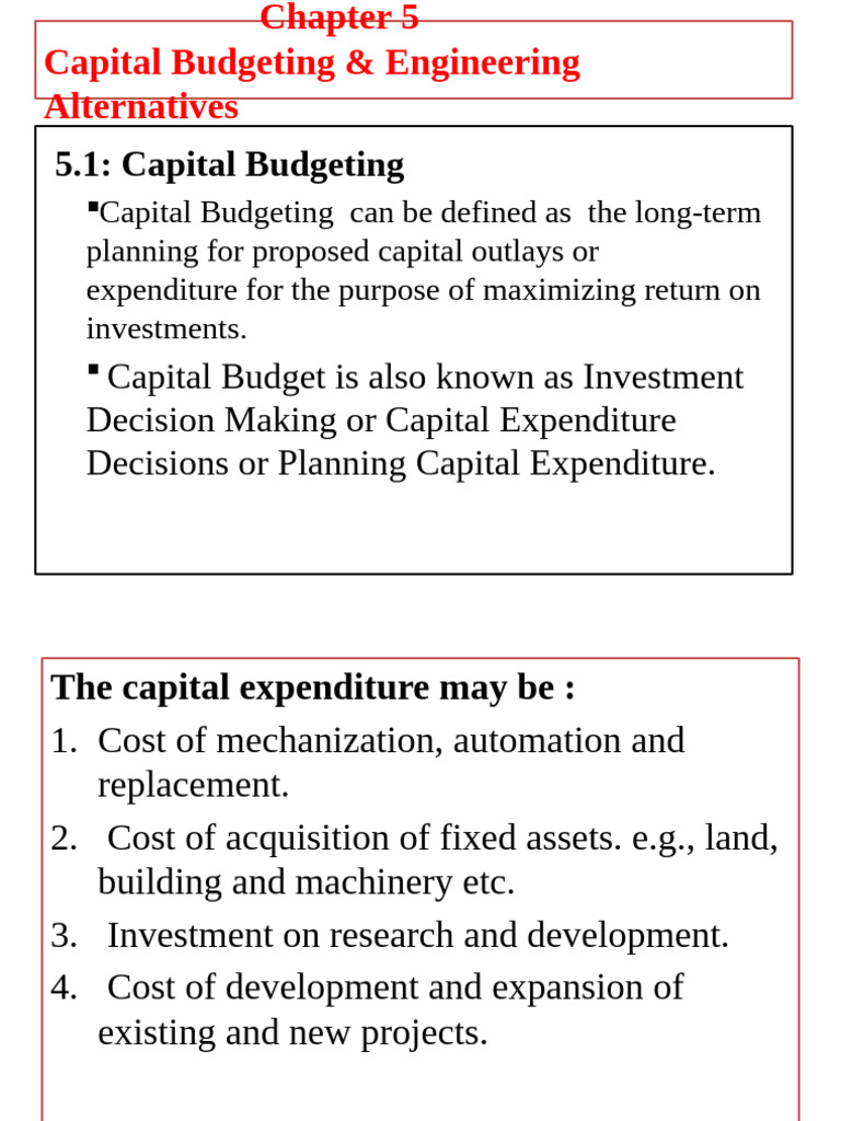 Chapter 5 Capital Budgeting & Engineering Alternatives | PDF | Capital ...