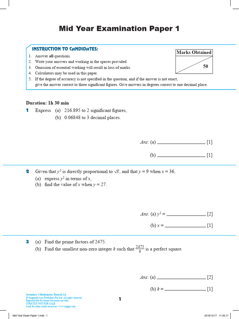 Math For Grade 8 (1) - Mid Year Exam | PDF | Significant Figures ...