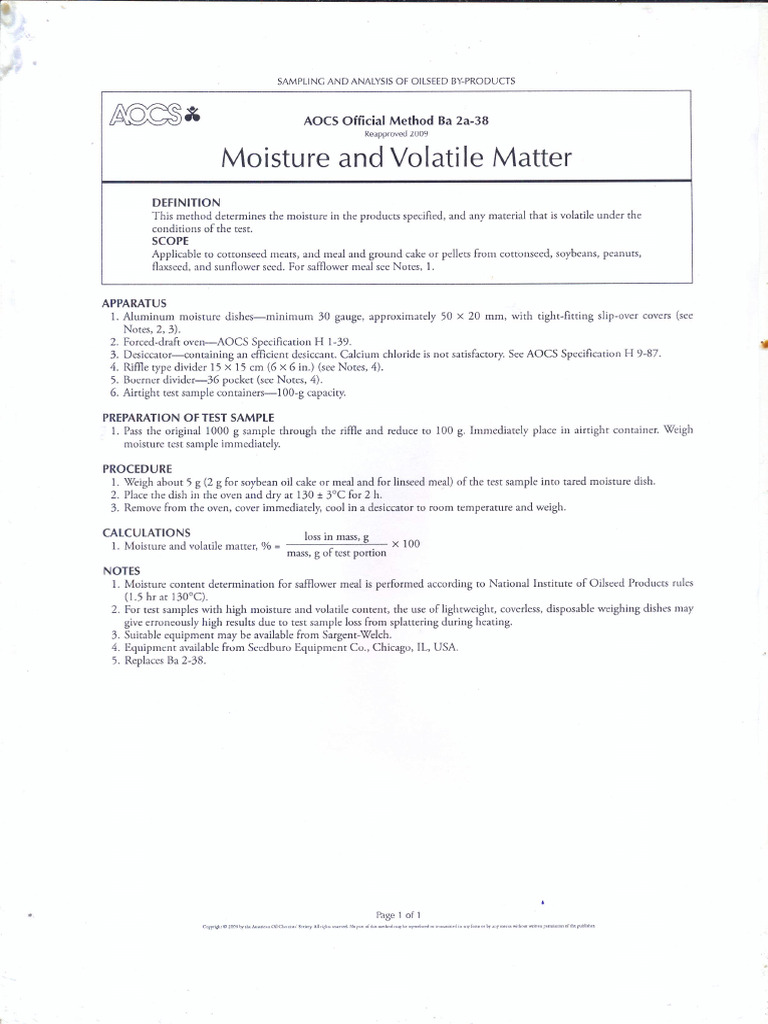 Moisture and Volatile Matter | PDF
