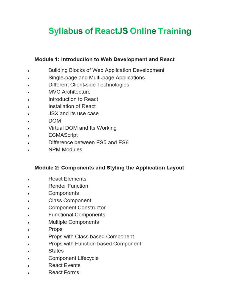 Syllabus of ReactJS Online Training | PDF | Computing | Software Engineering