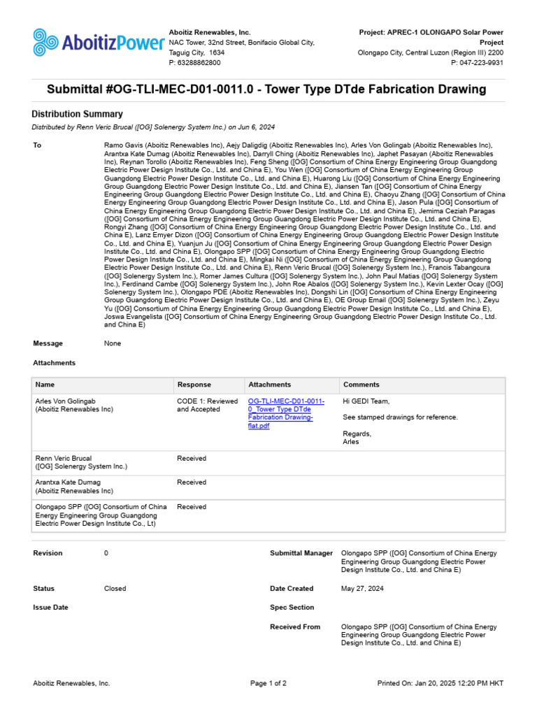 Olongapo Solar Power Project Drawing | PDF | Renewable Energy | Energy ...