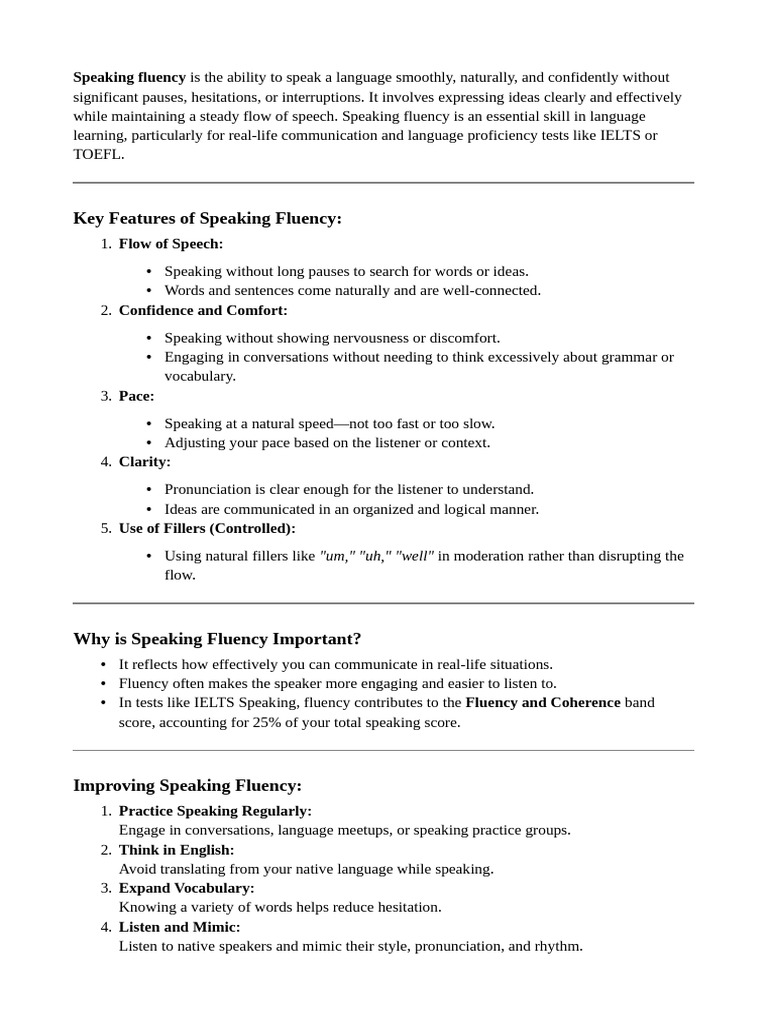 Speaking fluency | PDF