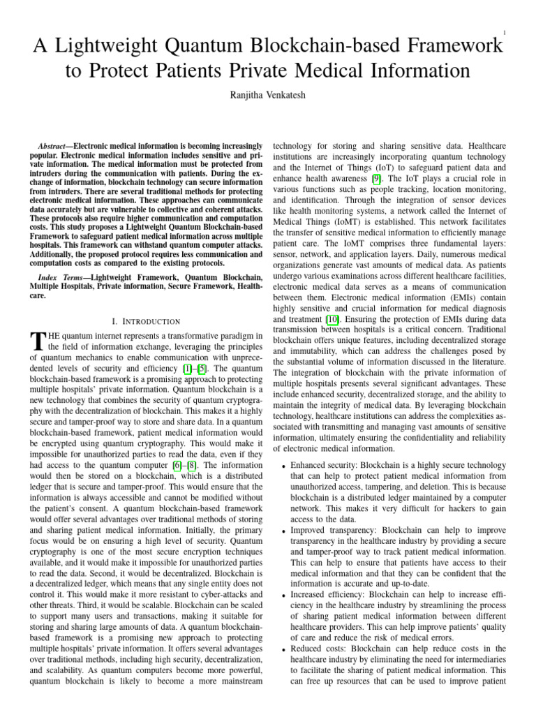A Lightweight Quantum Blockchain-Based Framework To Protect Patients ...