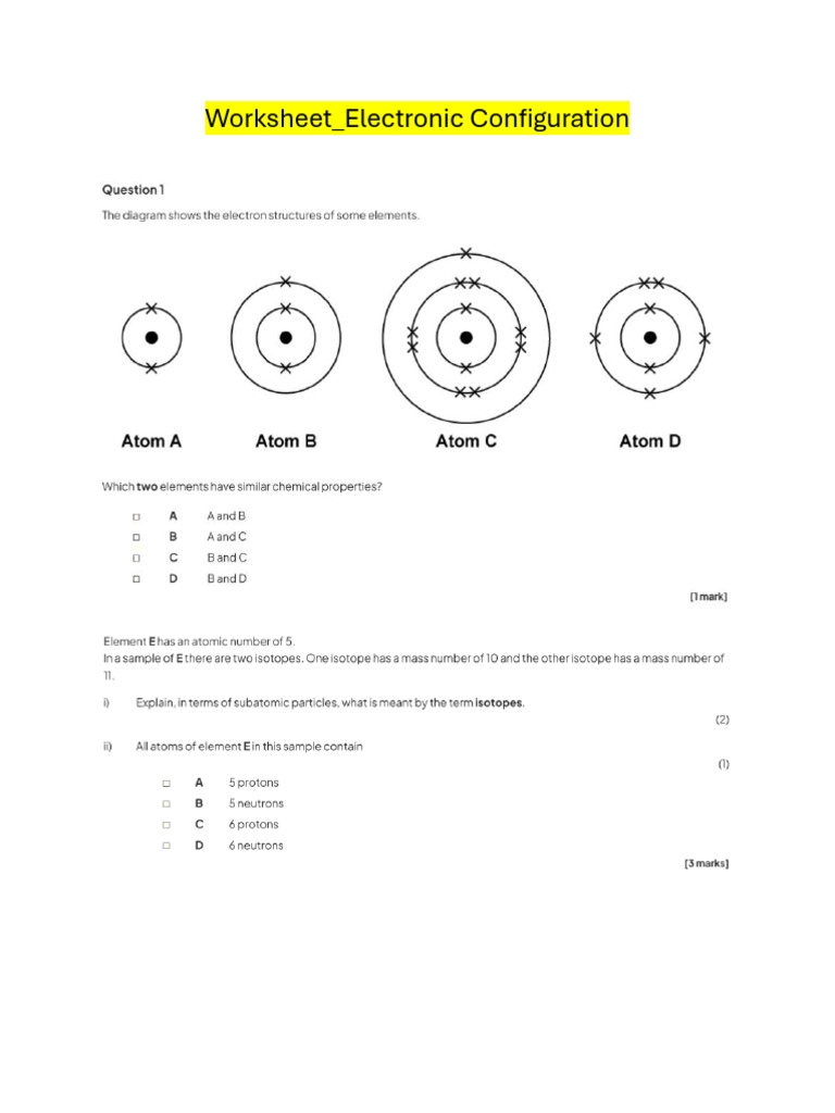 Worksheet - Electronic Configuration | PDF