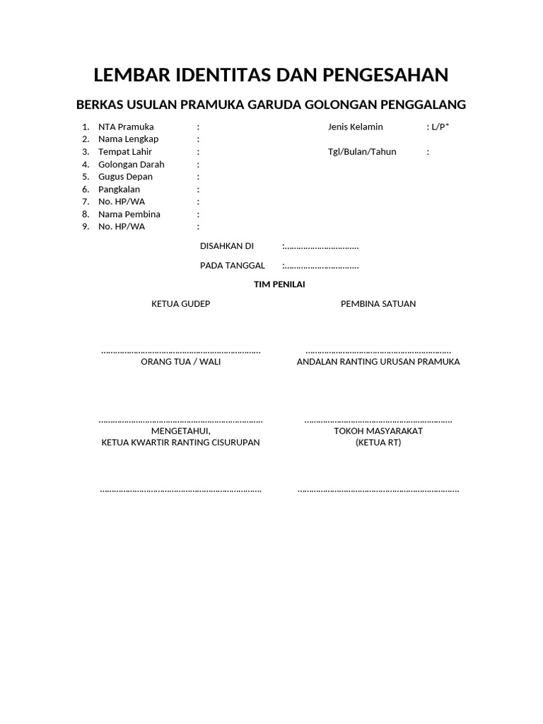 LEMBAR IDENTITAS DAN PENGESAHAN | PDF
