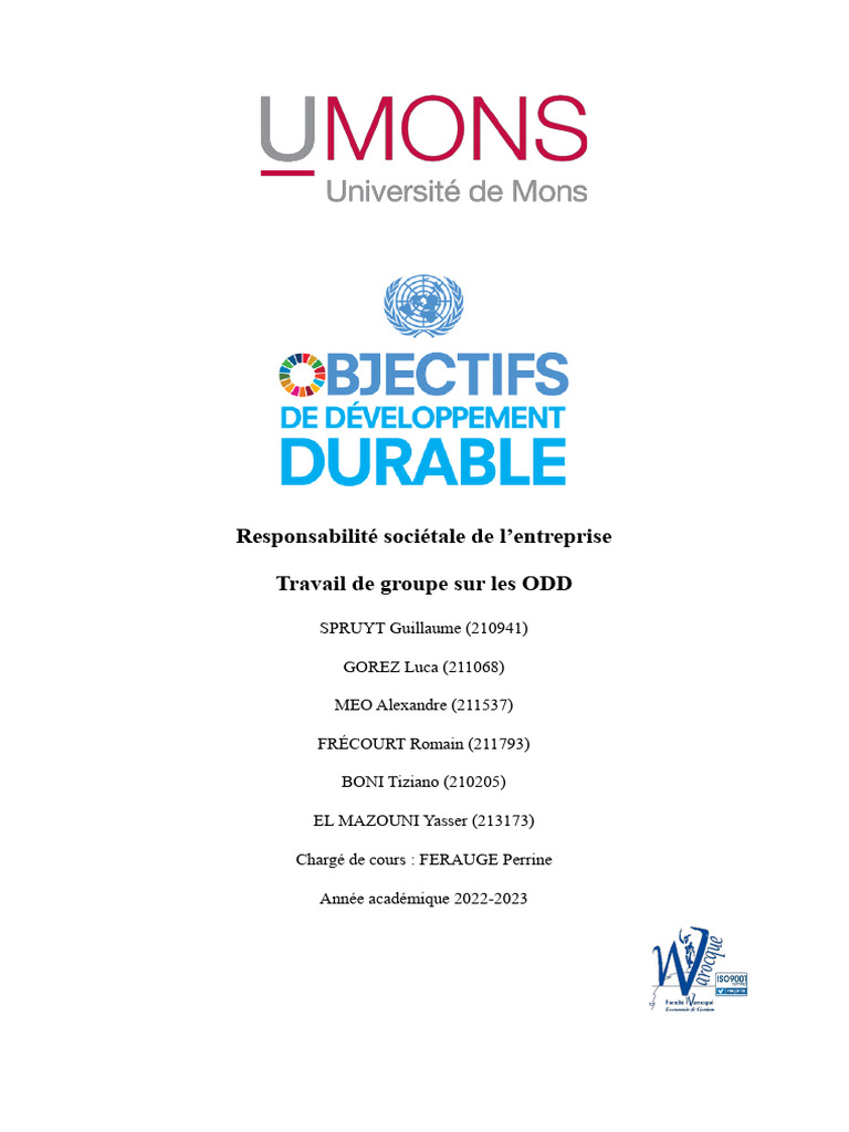 RSE-ODD-Final | PDF | Développement durable | Responsabilité sociétale ...