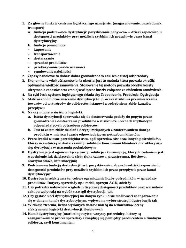 Logistyka Dystrybucji - Zagadnienia | PDF