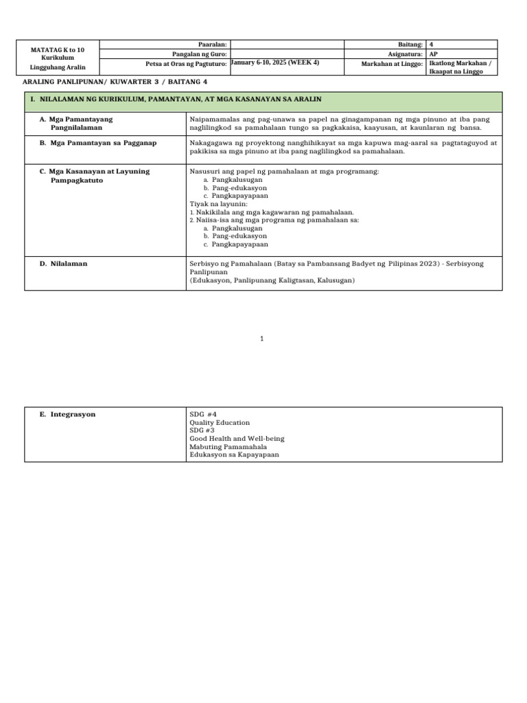 Ap 4 - DLL - Q3 - Week 4 | PDF