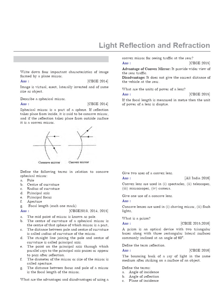 Light Reflection and Refraction | PDF | Mirror | Refraction