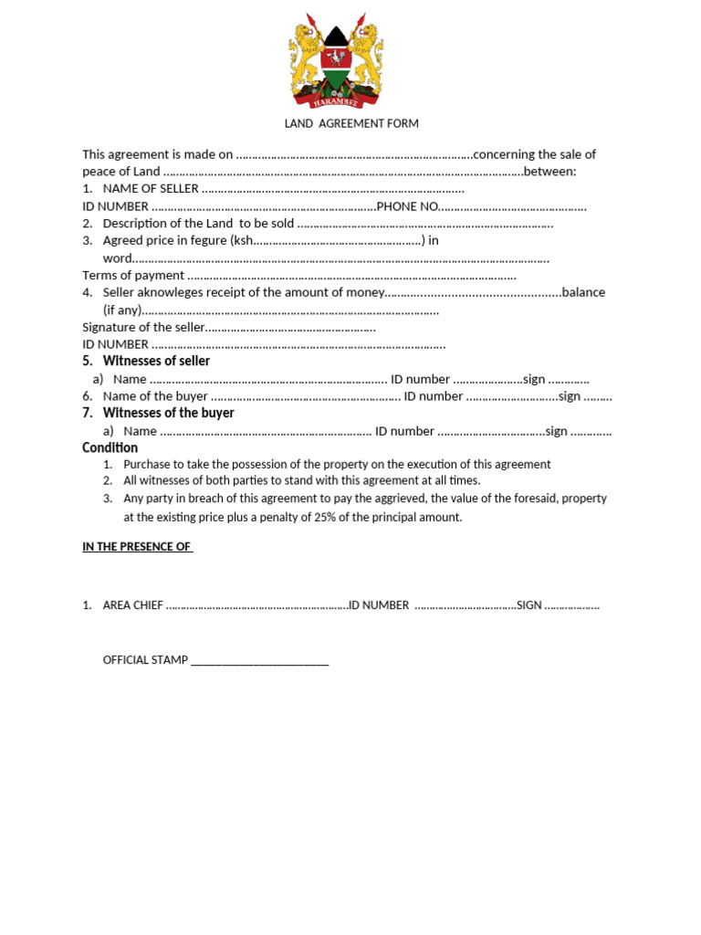 Land Sale Agreement Form Template | PDF