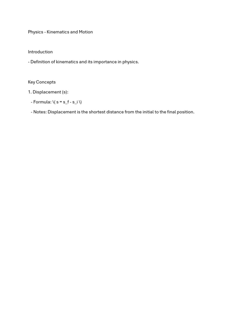 Physics - Kinematics and Motion | PDF