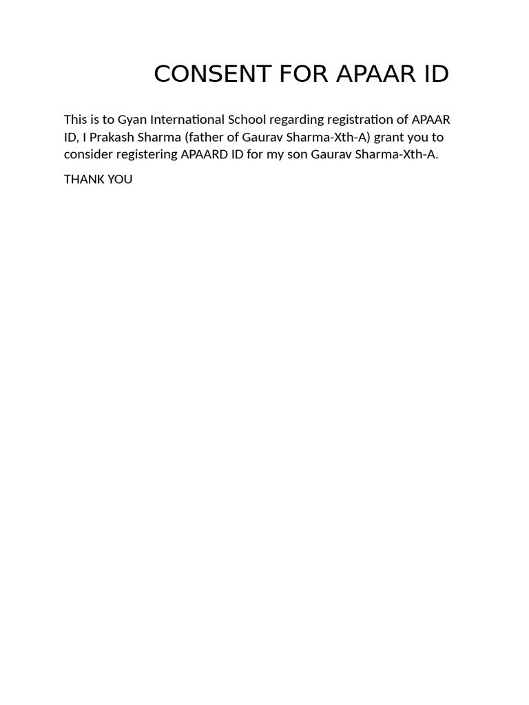 Consent for Apaar Id | PDF