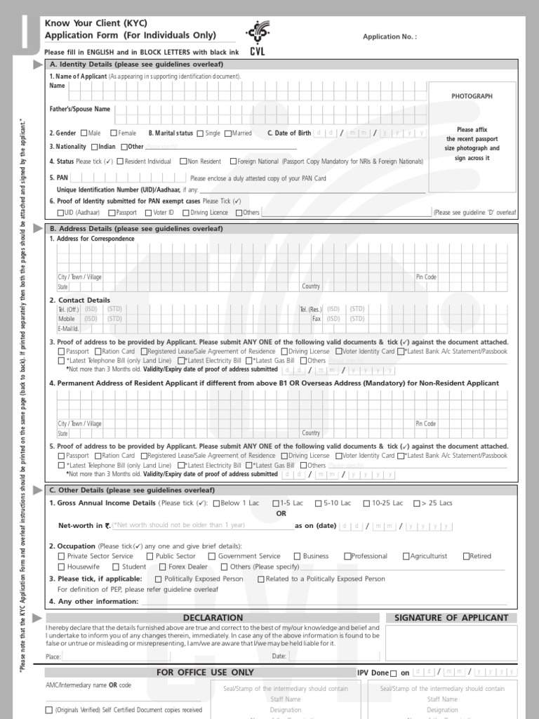 KYC Application Form for Individuals | PDF