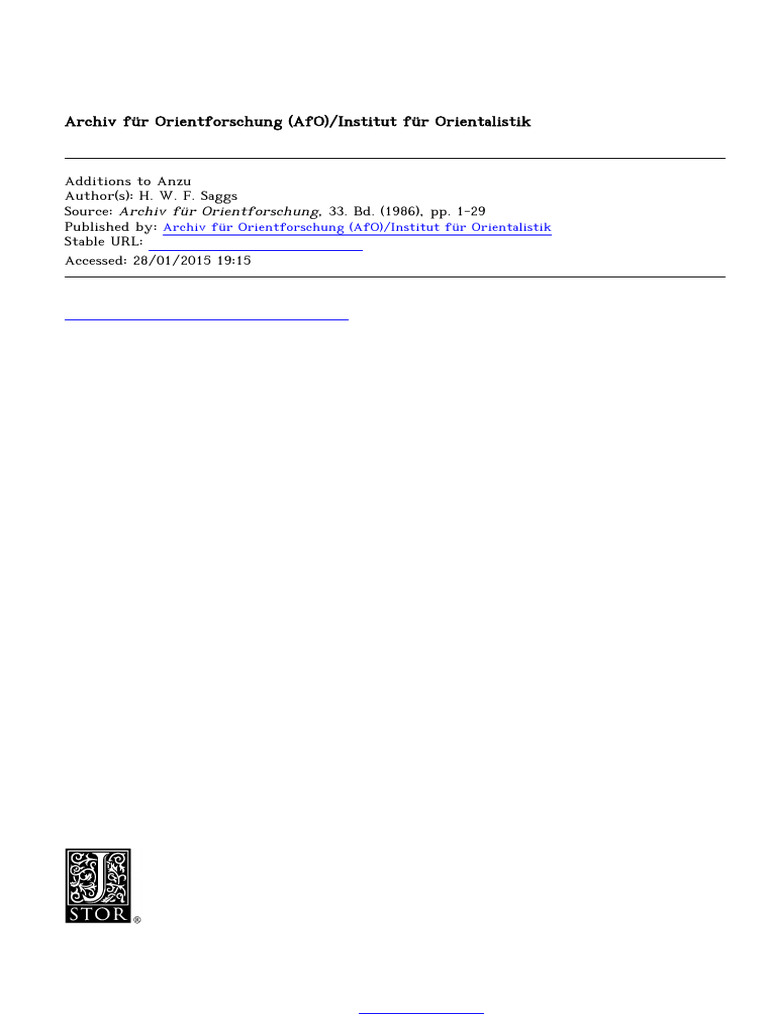 H. W. F. Saggs - Additions To Anzu 1986 | PDF | Mythological Characters ...