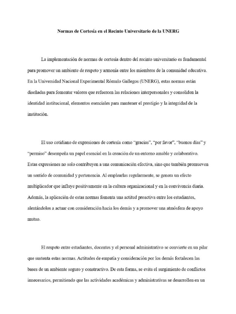 Normas De Cortesía En El Recinto Universitario De La Unerg Page 0001 Pdf