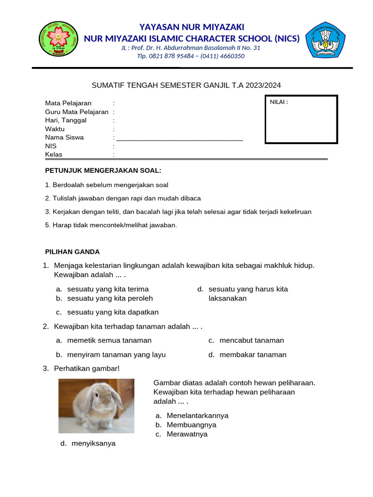 Contoh Format Soal STS | PDF