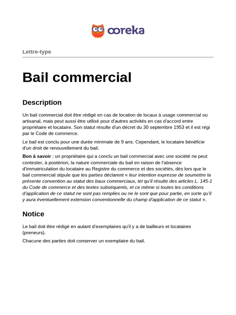 Modèle de bail commercial standard | PDF | Assurance | Droit privé