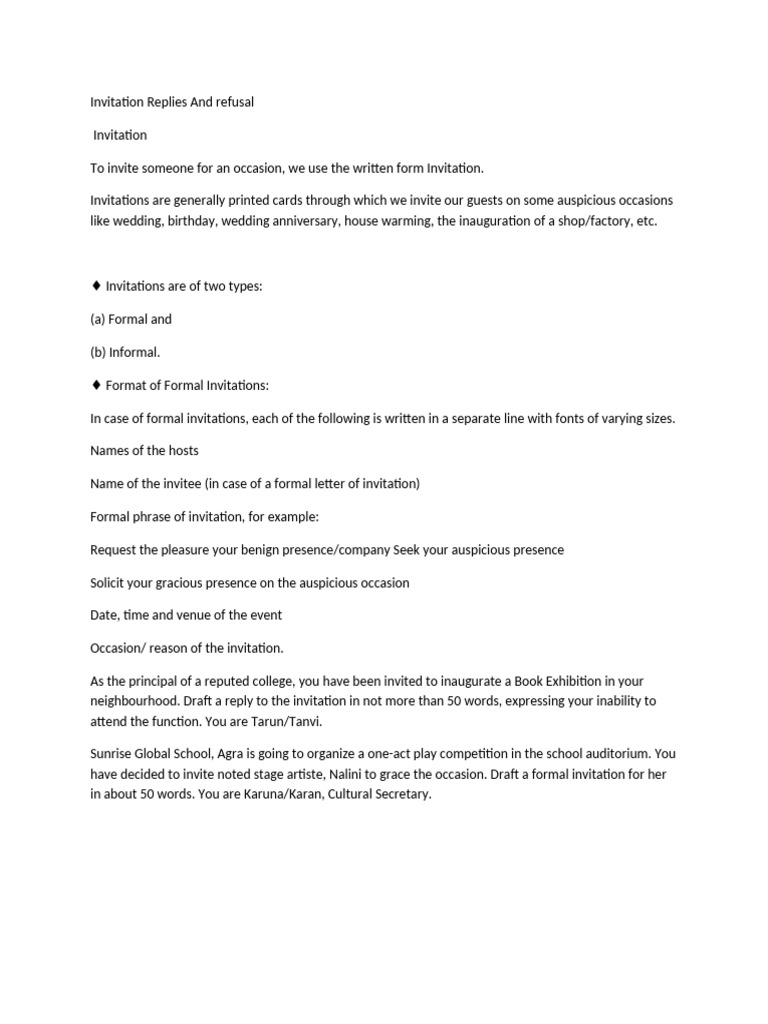 Invitation Replies and Formats Guide | PDF