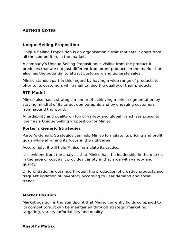 Unit 43 Task 2 Miniso Author Notes | PDF | Strategic Management ...