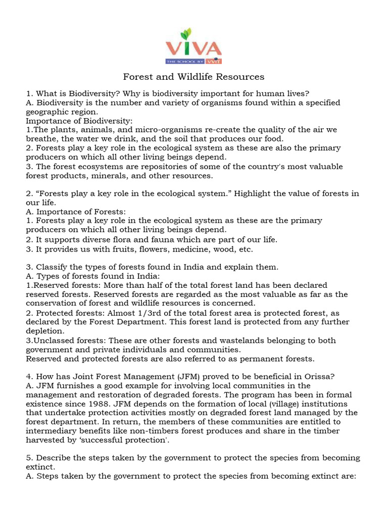 Forest and Wildlife Resources Notes | PDF | Forests | Ecosystem