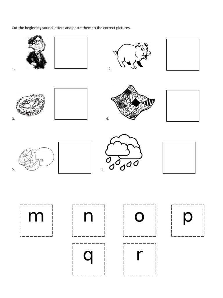 Cut The Beginning Sound Letters and Paste Them To The Correct Pictures ...