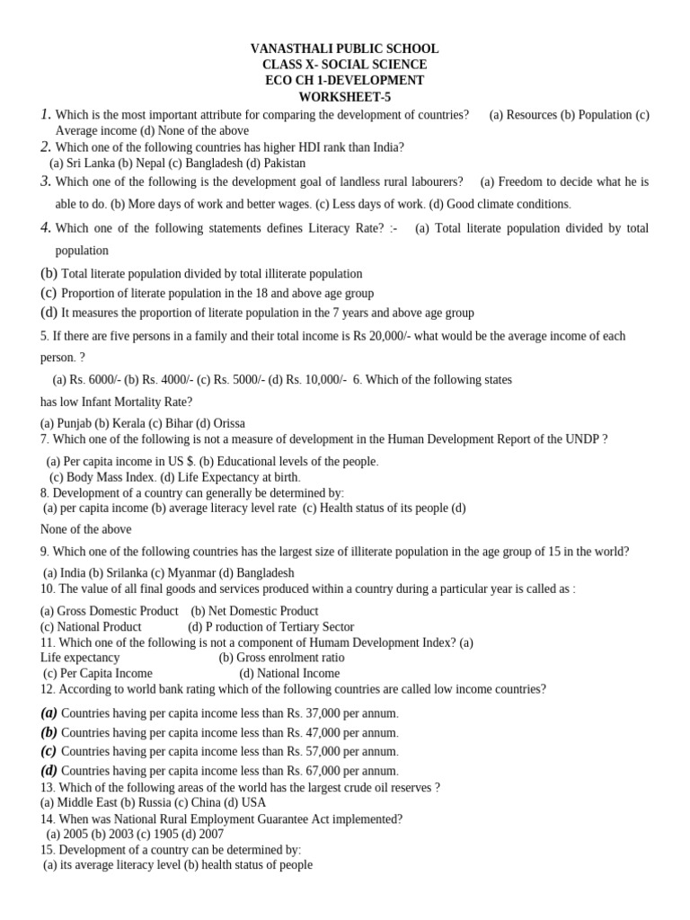 Class X-Sst-Development-Worksheet 5 | PDF | Cost Of Living | Human ...