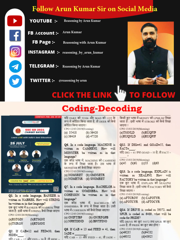 Coding-Decoding Previous Year Questions (SSC All Exams) | PDF | Linguistics | Semiotics