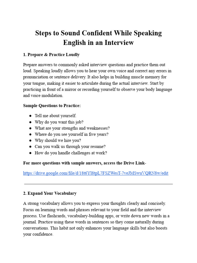 Steps To Sound Confident While Speaking English in An Interview | PDF ...