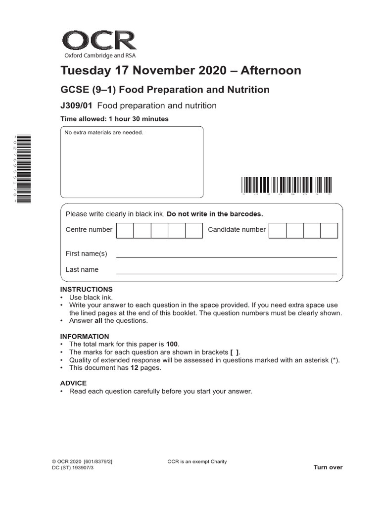 OCR GCSE Food & Nutrition Paper | PDF | Foods