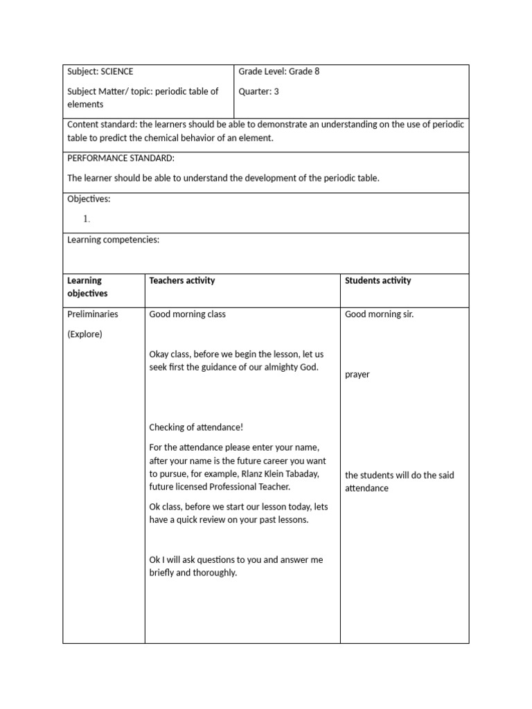 Last Lesson 8 Periodic Table | PDF | Periodic Table | Chemical Elements