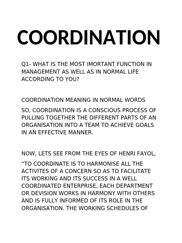 Importance of Coordination in Management | PDF