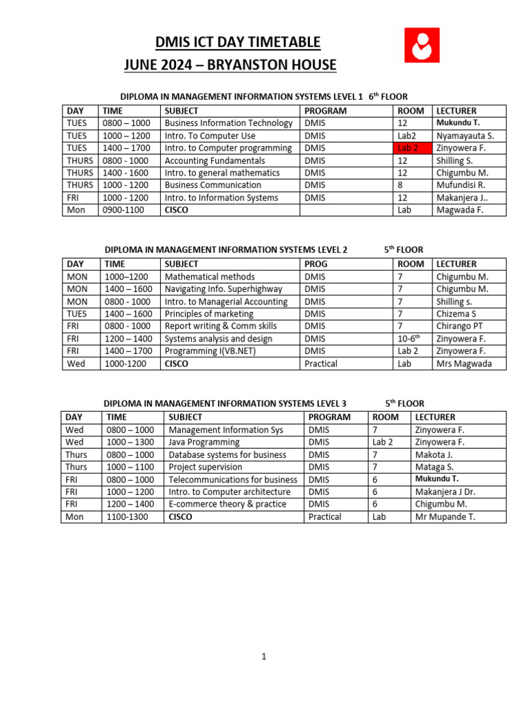 June 2024 ICT Timetable Overview | PDF | Electronics | Information And ...