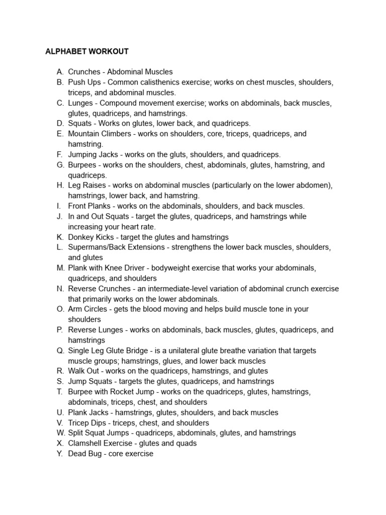 Pathfit Alphabet Workout Muscles | PDF