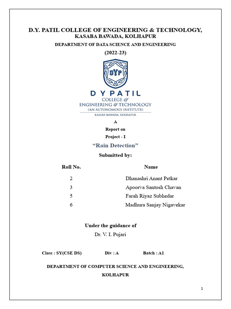 Synopsis Rain Detection FINAL | PDF | Machine Learning | Computing