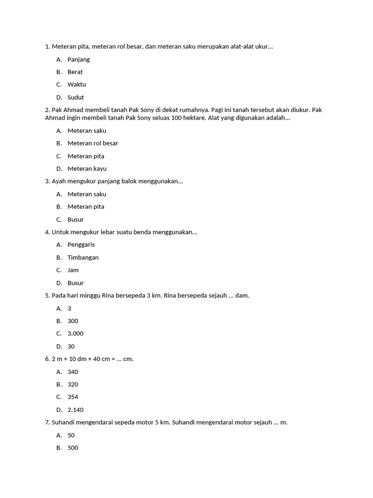 Soal Matematika Satuan Panjang | PDF