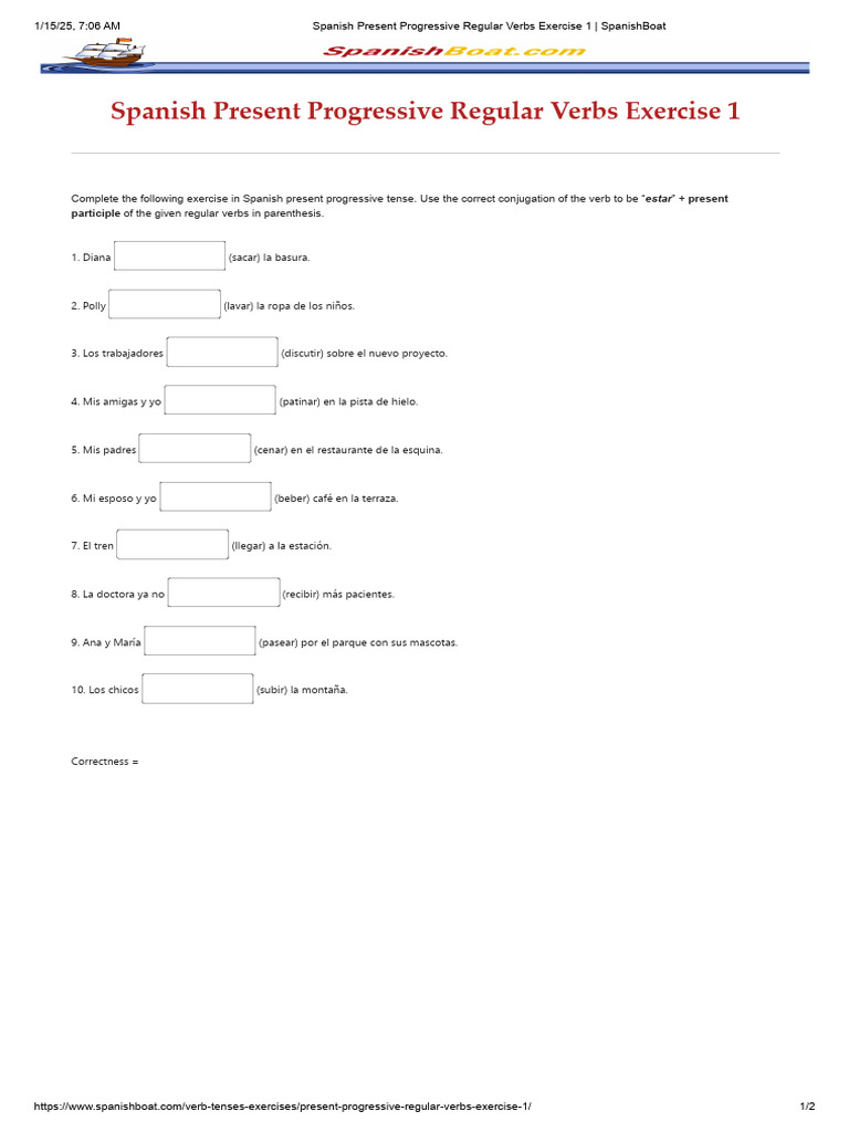 Ejercicio: Presente Progresivo Español | PDF