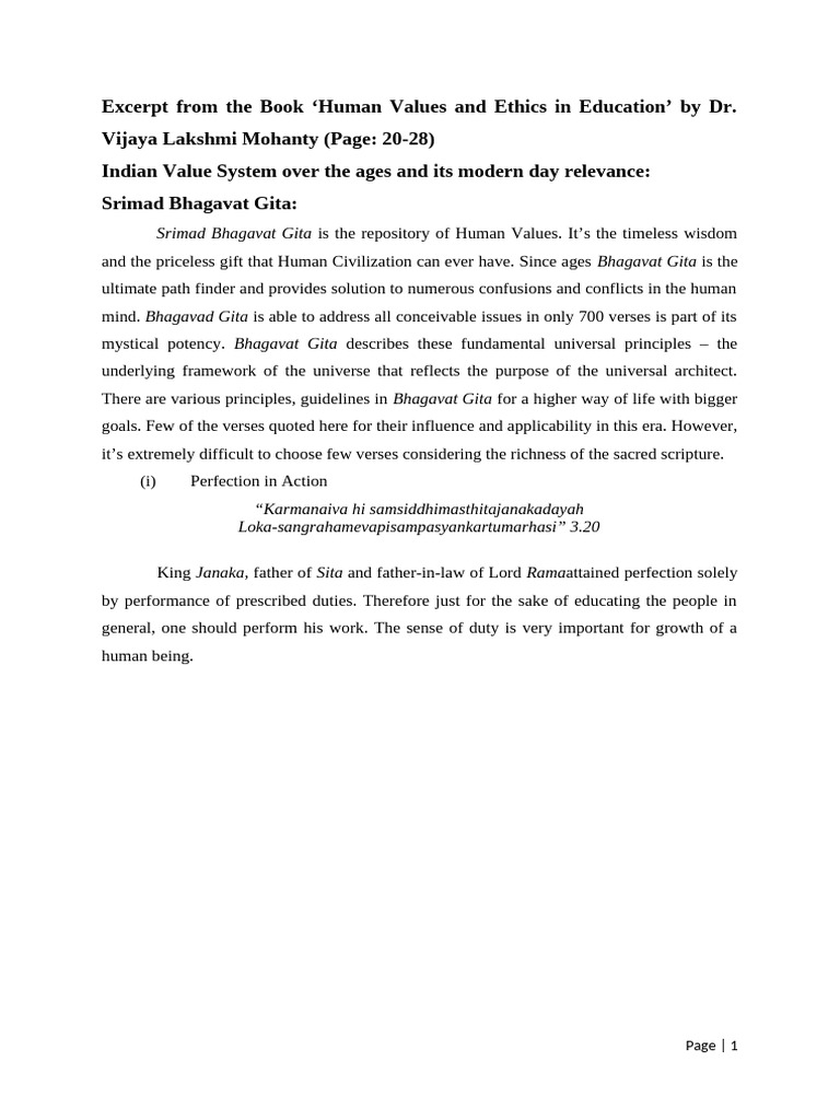 Indian Values in Bhagavad Gita | PDF | Bhagavad Gita | Indian Religions