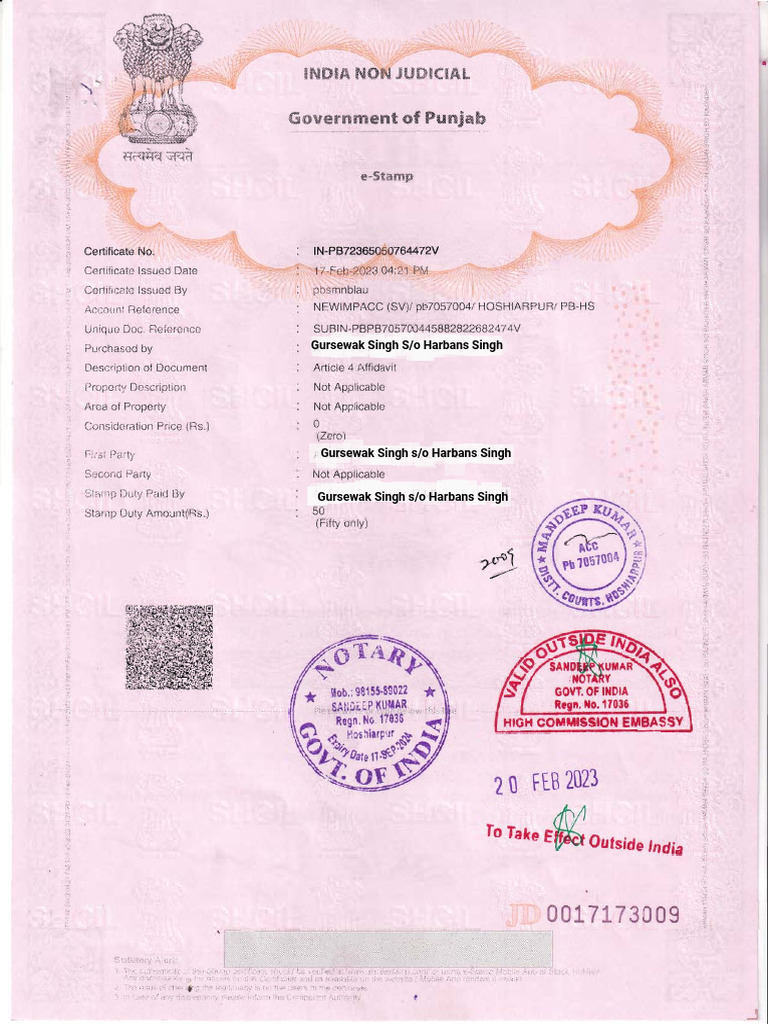 Gursewak Singh S/o Harbans Singh | PDF