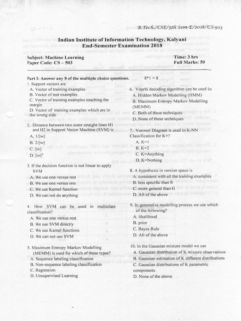 CS - 503 - Machine Learning 5th Sem 2018 | PDF