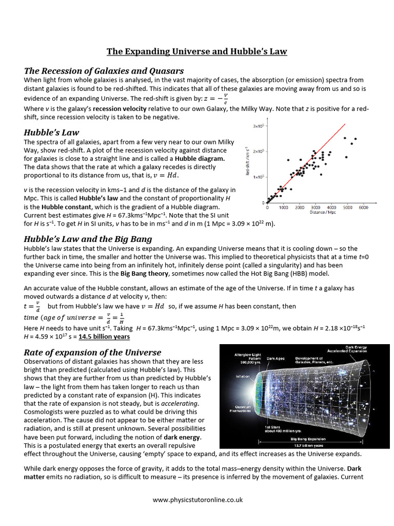 Expanding Universe and Hubbles Law NOTES | PDF | Universe | Dark Energy